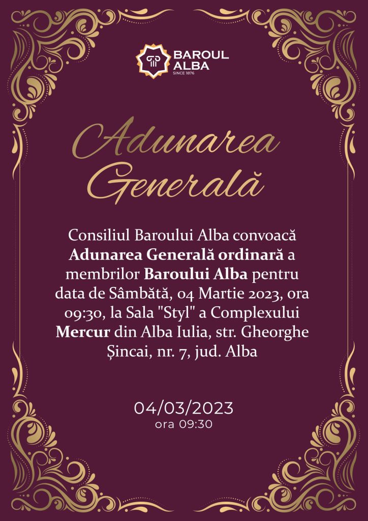 Adunarea Generală ordinară a Baroului Alba - UNBR